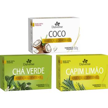 3 Sabonetes Cha Verde Capim Limão e Coco150g Davene - Sabonete ...