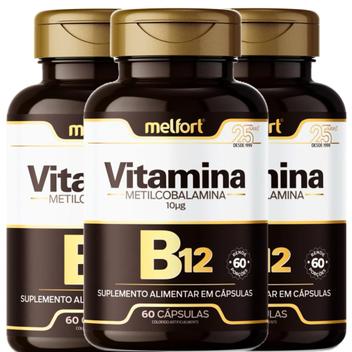3 x Vitamina B12 Metilcobalamina 500mg 180 Cáps Suplemento - Melfort ...