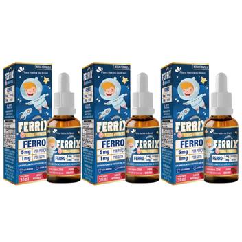 3x Ferrix Ferro 5mg em Gotas 30ml Sabor Morango - Flora Nativa do ...
