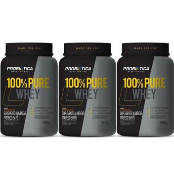 3x Probiótica 100% Pure Whey Nova Fórmula Pote 900G Chocolate - Whey ...