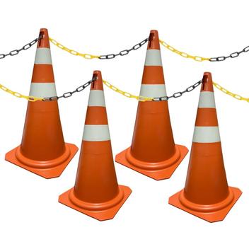4 Cones de Sinalização para Estacionamento 75cm e 4m de Corrente de ...