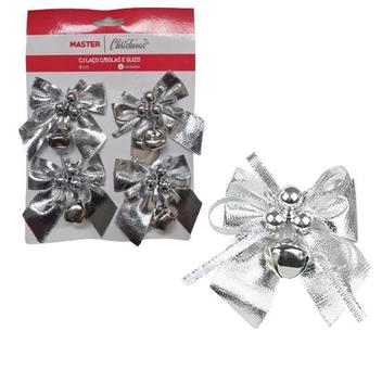 4 Laços Arvore de Natal Guizo Sino Sonoro Prateado 8 cm Luxo - Coal ...