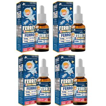 4x Ferrix (Ferro 5mg/Porção) Kids 30ml Sabor Morango Flora Nativa ...