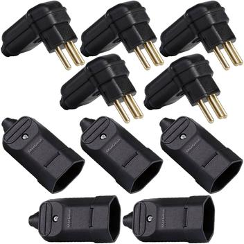 5 Plug Macho 3 Pinos 90 Graus 20a + 5 Tomada Femea 3 Pinos 20a Preto ...