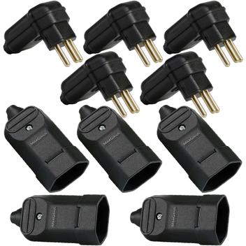 5 Plug Macho 90 Graus Prensa Cabos + 5 Tomada Femea 3 Pinos 10a Preto ...