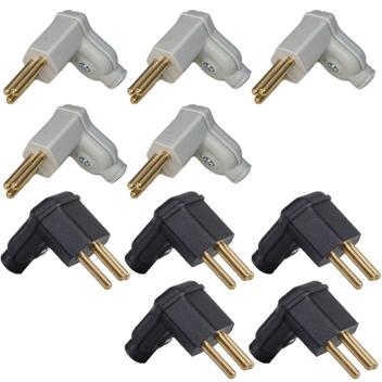 5 Plug Macho Preto + 5 Plug Macho Branco 3 Pinos 10a 90 Graus ...