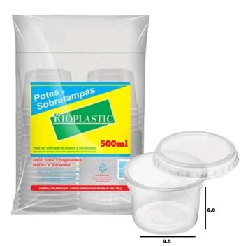 50 Un Pote Redondo Descartável com Tampa Transparente 500ml ...