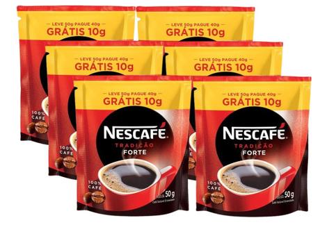 6 Café instantâneo Nescafé Tradição Solúvel forte sachê 50g - Café ...
