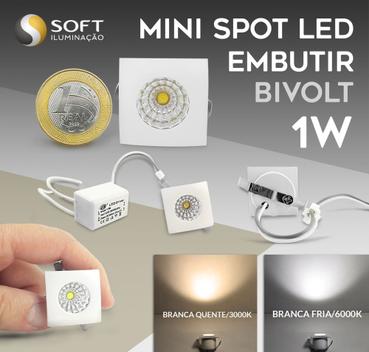 6 Mini Spot LED Embutir Quadrado 1W Bivolt Luz Branca Fria/6000k Nichos ...