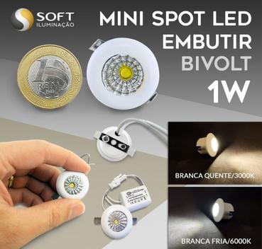 6 Mini Spot LED Embutir Redondo 1W Bivolt Luz Branca Fria/6000k Nichos ...