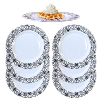 6 Pratos Sobremesa Raso 20cm Melamina Preto Decorado - Sk - Prato de ...