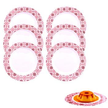 6 Pratos Sobremesa Raso 20cm Melamina Vermelho Decorado - Sk - Prato de ...
