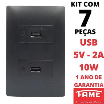 7un Tomada Dupla USB Bivolt 15W 5V 3A Com Placa Habitat Black FAME ...