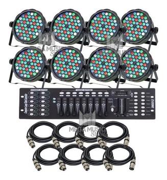 8 Canhao Refletor Led Par64 Rgbw 54 Leds 3w + Mesa Dmx + Cabos 2m - SHOWTECH - Martelo ...