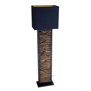 Abajur de Chão Madeira Rustico Estrutura Metal Cúpula Preta - LUXdécor ...
