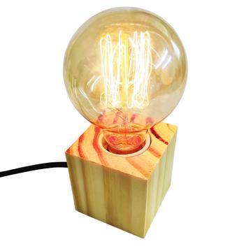 Abajur Rústico Madeira Pinus Cubo Quadrado Luminária de mesa ...