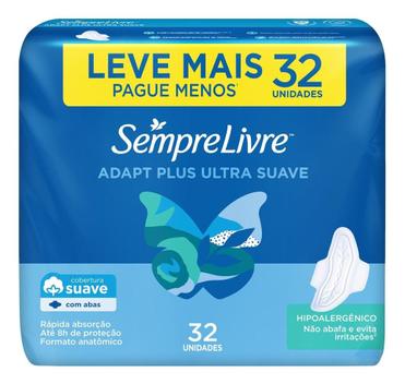 Absorvente Adapt Plus Com Abas 32 Unidades Sempre Livre - Absorvente ...