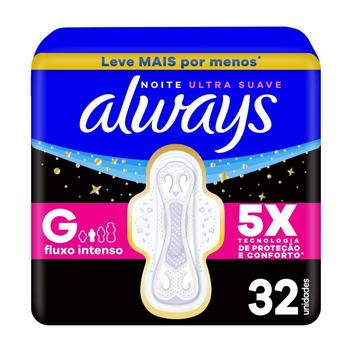 Absorvente Always Noite Ultra Suave com Abas Fluxo Intenso 32 Unidades ...