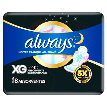 Absorvente Always Noturno Suave Extra Grande com Abas 8 Unidades ...