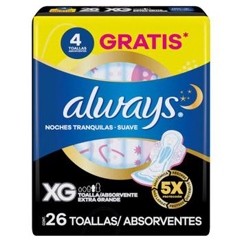 ABSORVENTE ALWAYS NOTURNO XG 31cm SUAVE C/ ABAS LV26 PG22UN ...
