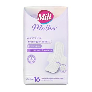 Absorvente Mili Mulher Noturno Conforto Total com Abas 16 Absorventes ...