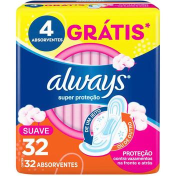 Absorvente Super Proteção Suave Com Abas 32 Unidades Always ...