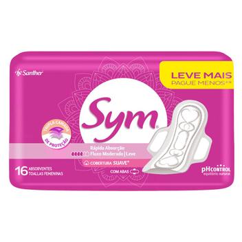 Absorvente Sym Cobertura Suave com Abas 16 Unidades Leve Mais Por Menos ...