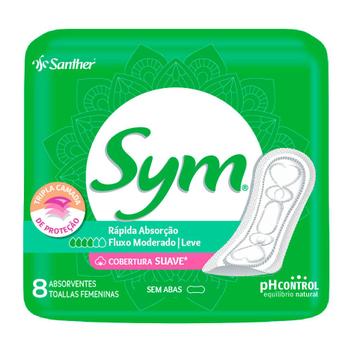 Absorvente Sym Cobertura Suave Sem Abas com 8 Unidades - Absorvente ...