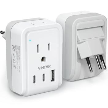 Adaptador de alimentação VINTAR Type N Brasil com 2 tomadas AC e 3 ...