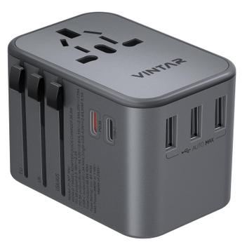 Adaptador de viagem VINTAR 35,5 W com 3 USB-A QC e 2 USB-C PD Silver ...