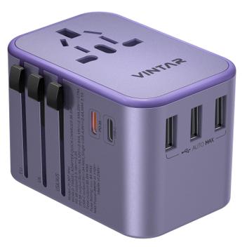 Adaptador de Viagem VINTAR 35,5W - 3 USB-A QC + 2 USB-C PD - Roxo ...