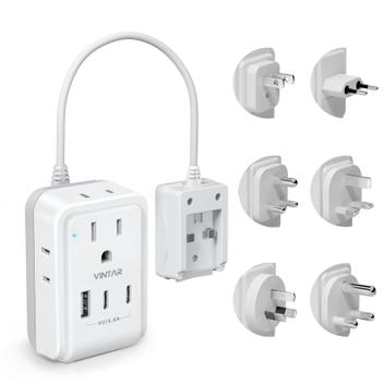 Adaptador de viagem VINTAR Universal com 4 tomadas AC e 3 USB ...