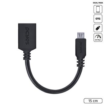Adaptador OTG Micro USB para USB 2.0 15CM Preto Conexão com Celulares Smartphones Tablets ...