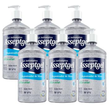 Álcool Gel Asseptgel Cristal 6 Unidades 420g com Válvula Pump Proteção ...