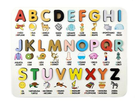 Alfabeto BILÍNGUE Ilustrado Pedagógico 3D- Brinquedo Educativo ...