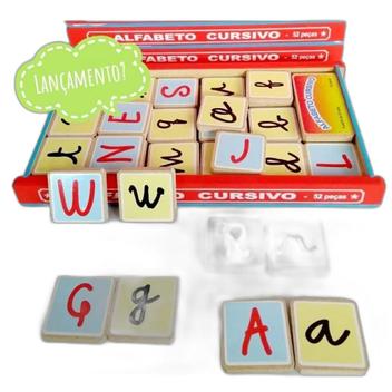 Alfabeto Em Madeira Letra Cursiva 52 Peças - Brinque E Leia - Letras ...