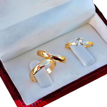 Alianças de Ouro 18k Casamento 3mm 3g + Anel de Noivado - Sheju Joias ...