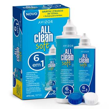All Clean Soft 6 em 1 Solução para Lente 350ml Ganhe 120ml + Estojo ...