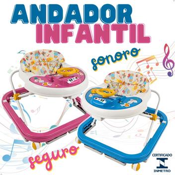 Andador Infantil Musical Azul Ou Rosa Seguro e Prático Com Freio ...