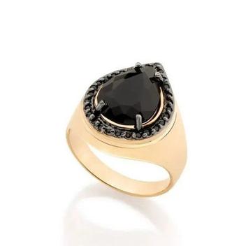 Anel banhado ouro 3x 24k 18k e 22k feminino com pedra preto rommanel ...