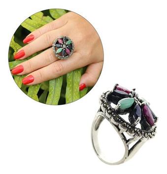 Anel Maxi Mandala Esmeralda Safira Rubi Natural Prata J24935 - MV Joias ...