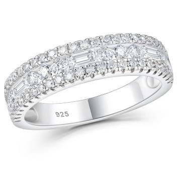 Anel Newshe Jewellery Moissanite 925 em prata esmeralda pavimentada ...
