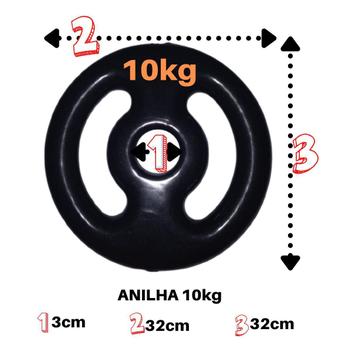 Anilha 10Kg Emborrachada Super Premium Preta Academia/Casa - Anilhas ...