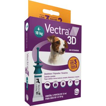 Antiparasitário Vectra 3D Cães 4 A 10kg 3 Pipetas - Ceva - Antipulga e ...