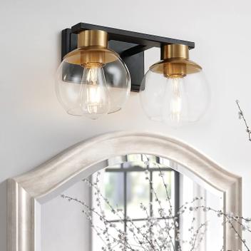 Arandela de parede de banheiro Vanity Lights PAZALA 2 Light Black Gold ...