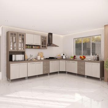 Armário de Cozinha Modulada Completa de Canto Fidelitá Paris 7 Peças ...