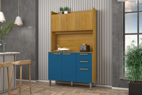 Armario Kit de Cozinha Arthur Cinamomo com Azul Turquesa - CHF Móveis ...