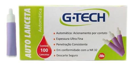 Auto Lanceta Automática 28g Com 100 Unidades G-Tech - Lancetadores e ...