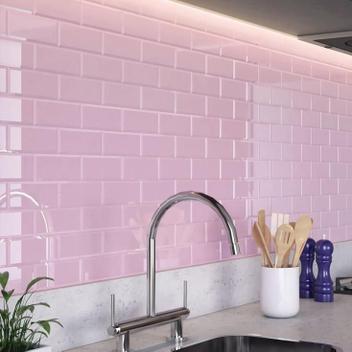 Azulejos Metrô Tijolinho Cola Parede 55 Peças (0.5M²) Rosa - Casa Lev ...