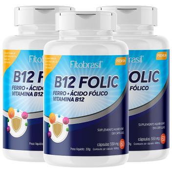 B12 Folic kit com 3 unidades (Ácido Fólico, Vitamina B12 e Ferro) - 60 ...